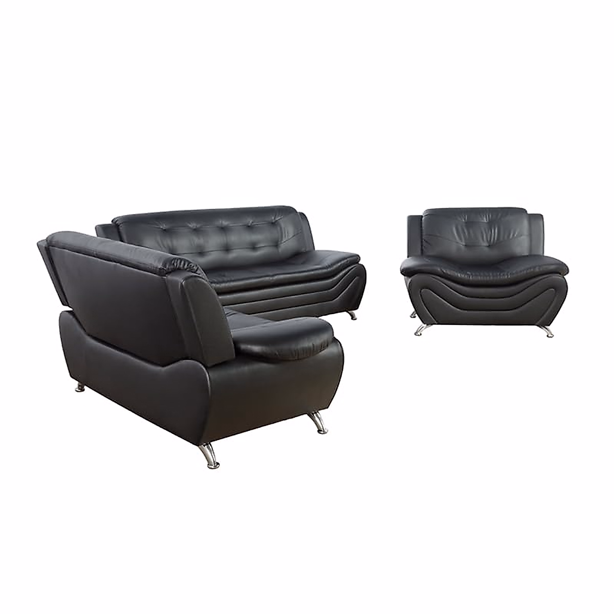 EZLUX Modern 3-Piece Faux Leather Sofa Set Living Room Furniture, with Sturdy Leg Support, Including Three-Seater Couch, Loveseat and Single Chair, Black