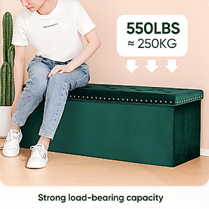 PINPLUS Storage Ottoman Bench for Bedroom, Green Ottoman Folding Velvet Toy Chest with Benches Foot Rest Stool, Large Long Foldable Chest for Entryway Living Room, 41.3"x15.7"x15.7"