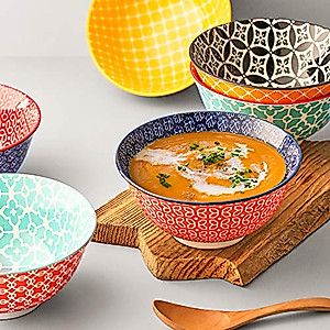 DOWAN Ceramic Cereal Bowls, 23 Oz Vibrant Color Dessert Bowls for Thanksgiving, Christmas and Kitchen, Soup Bowl Set for Pasta, Salad, Ice Cream and Oatmeal, Set of 6