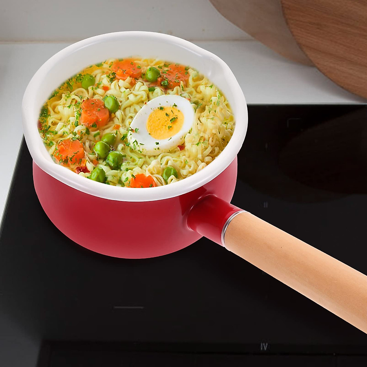 Kichvoe Stew Pot Enamel Milk Pot Wood Baby Multifunction Cooking Spoon Small Cookware