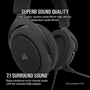 Corsair HS60 PRO - 7.1 Virtual Surround Sound Gaming Headset with USB DAC - Works with PC, Xbox Series X, Xbox Series S, Xbox One, PS5, PS4, and Nintendo Switch - Carbon (CA-9011213-NA)