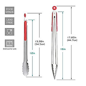 Kitchen Tongs Set of 2-16-inch & 12-Inch Metal Tongs for Cooking and Grilling, Stainless Steel Cooking Tongs with Silicone Rubber Grips Small Kitchen Tongs Large Grill Tongs Dishwasher Safe