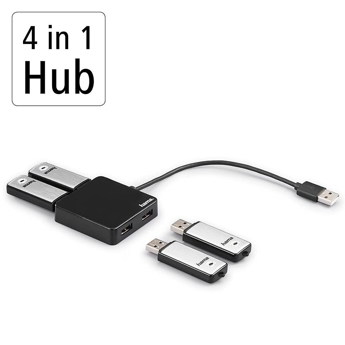 Hama USB Hub, 4 Ports, USB 2.0, 480 Gbps, Black, 00200121