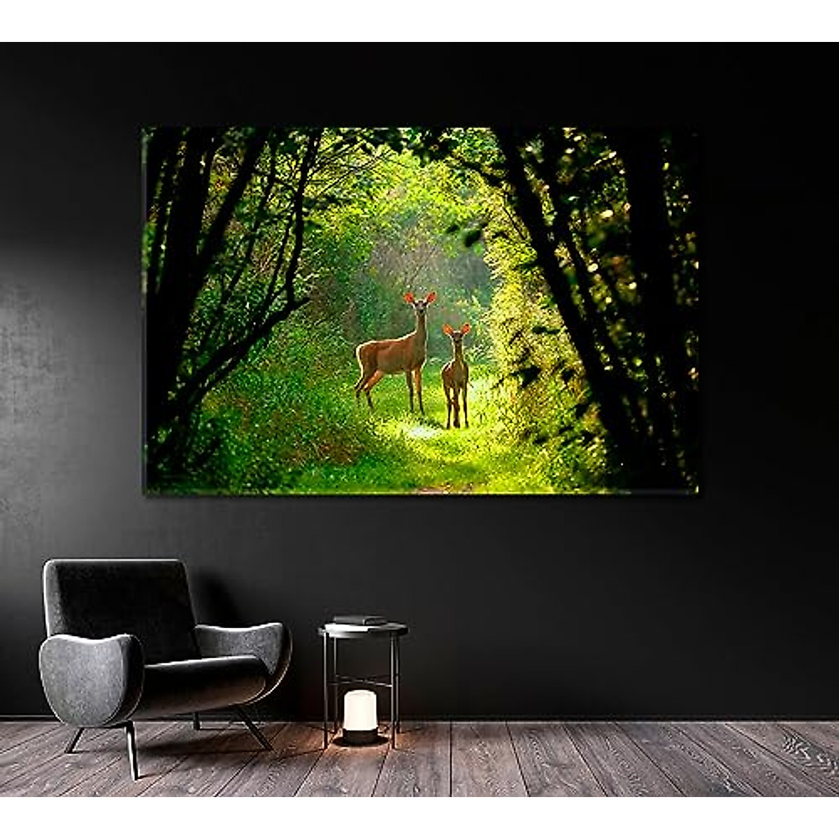 White Tailed Deer with a Fawn in the Forest Canvas Print 1 Panel / 36x24 inches