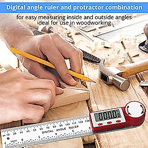 CAMWAY Digital Angle Ruler Protractor 8 Inch,Stainless Steel Digital Angle Finder, Reverse Display, Data Hold LCD Display Zero Locking Function Inside Outside Measuring Ruler