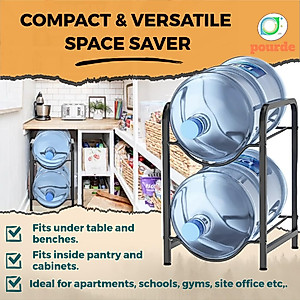 POURDE WATER COOLER JUG RACK 5 GALLON BOTTLE HOLDER 12.9''x13.4''x19.3'' STURDY STEEL FRAME STAND EXCELLENT HOME OFFICE SPACE SAVER ORGANIZER SINGLE 2-TIER (BLACK)