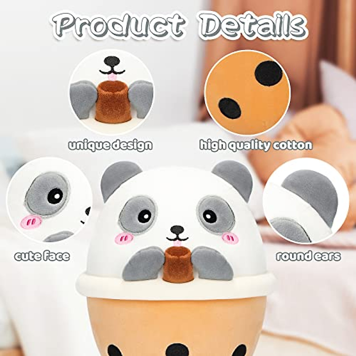 AIXINI Panda Boba Plush 10 inch Bubble Tea Stuffed Animal Soft Kawaii Plushie Toy