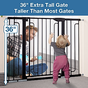 36" Extra Tall Baby Gate for Stairs Doorways, ALVOD 29.93-51.5" Wide Auto Close Wide Baby Gate with 2-Way Door, Wall Pressure Mounted Walk Through Baby Gate for Dogs and Kids