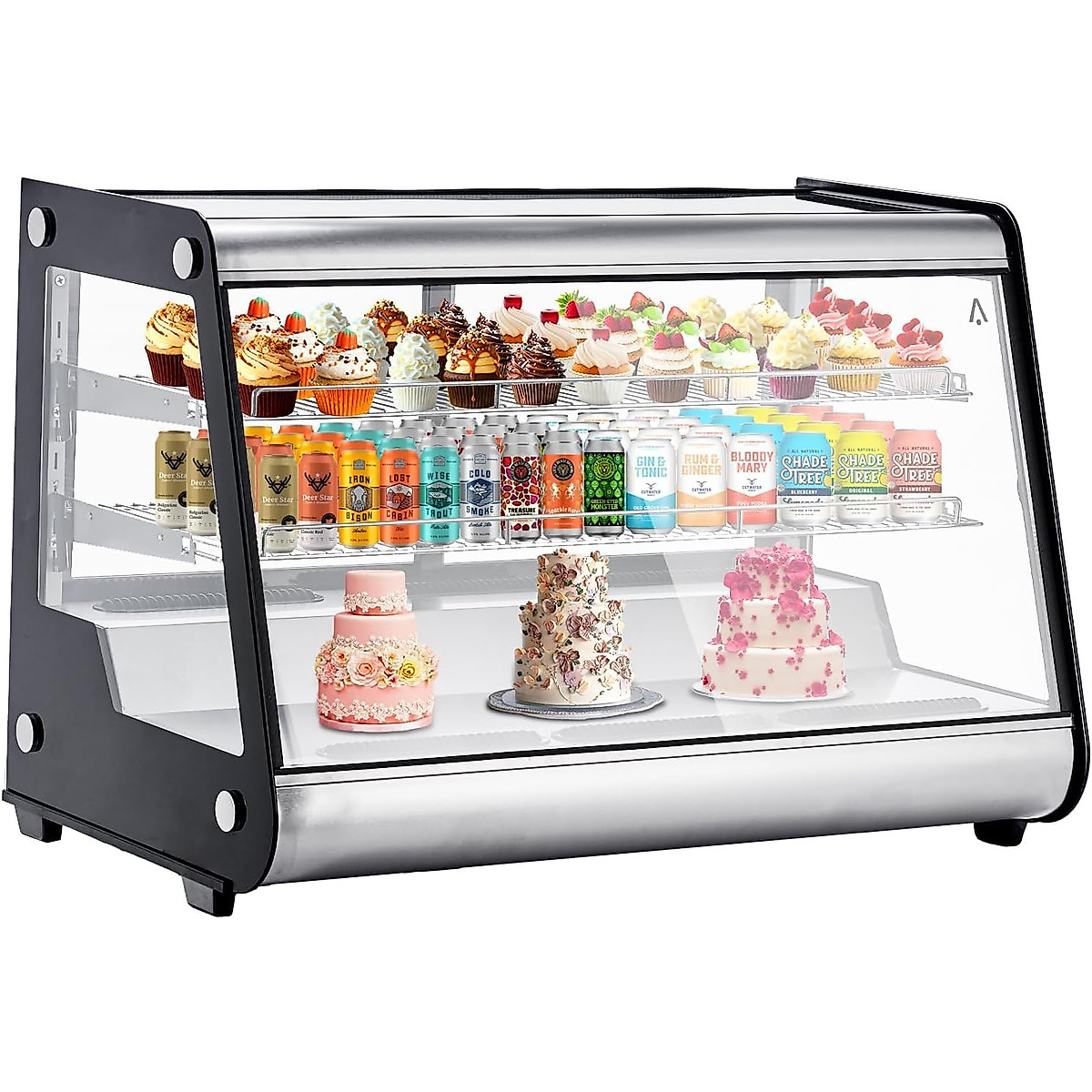 Refrigerated Display Cabinet, 6.5 Cu.Ft./183L Commercial Cake Display Refrigerator, 2-Story Countertop Pastry Display Cabinet, Single-Door Merchandiser With Universal Wheel, Interior Led Lighting