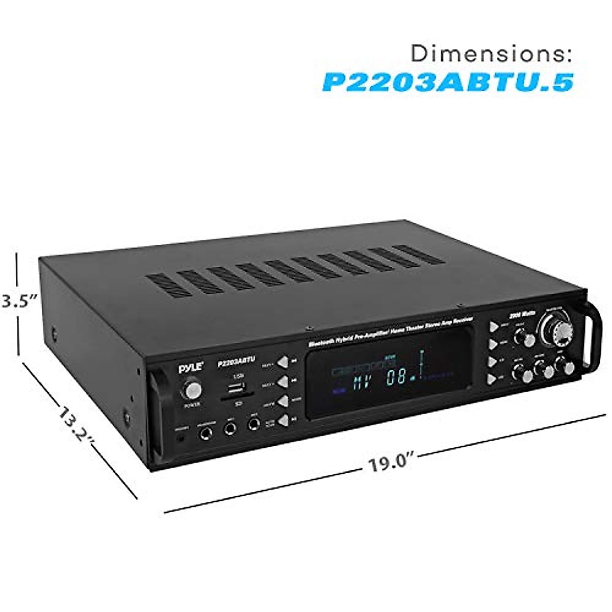 Pyle 4-Channel Bluetooth Home Power Amplifier - 2000 Watt Audio Stereo Receiver w/ Speaker Selector, AM FM Radio, USB/ SD Card Reader, Karaoke Microphone Input - Home Entertainment System
