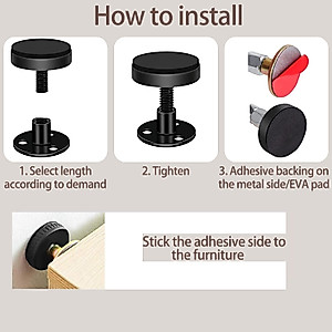 SOLIPECT 4PC Black Headboard Stoppers for Wall，Adjustable Bed Frame Anti-Shake Tool, Stop Headboard Movement, Protect Walls, Easy to Install(30-112mm)