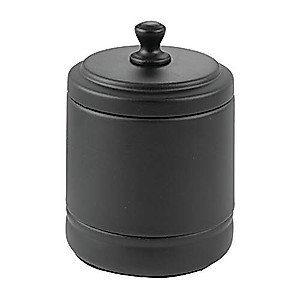 mDesign Metal Bathroom Vanity Storage Organizer Canister Jar with Lid for Cotton Balls, Swabs, Makeup Sponges, Bath Salts, Hair Ties, Jewelry - Hyde Collection - 2 Pack - Matte Black