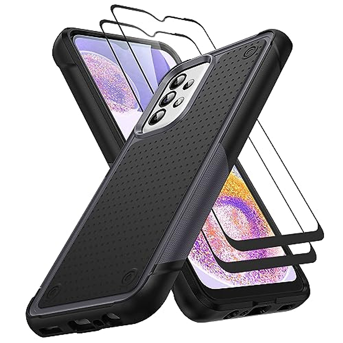 Jeylly for Samsung Galaxy A23/A32 5G/A13 5G 4G, A04/A04S Case with Screen Protector, 3 in 1 Full Body Rugged Hybrid Hard PC Soft Silicone Bumper Heavy Duty Shockproof Non Slip Protective Cover, Gray