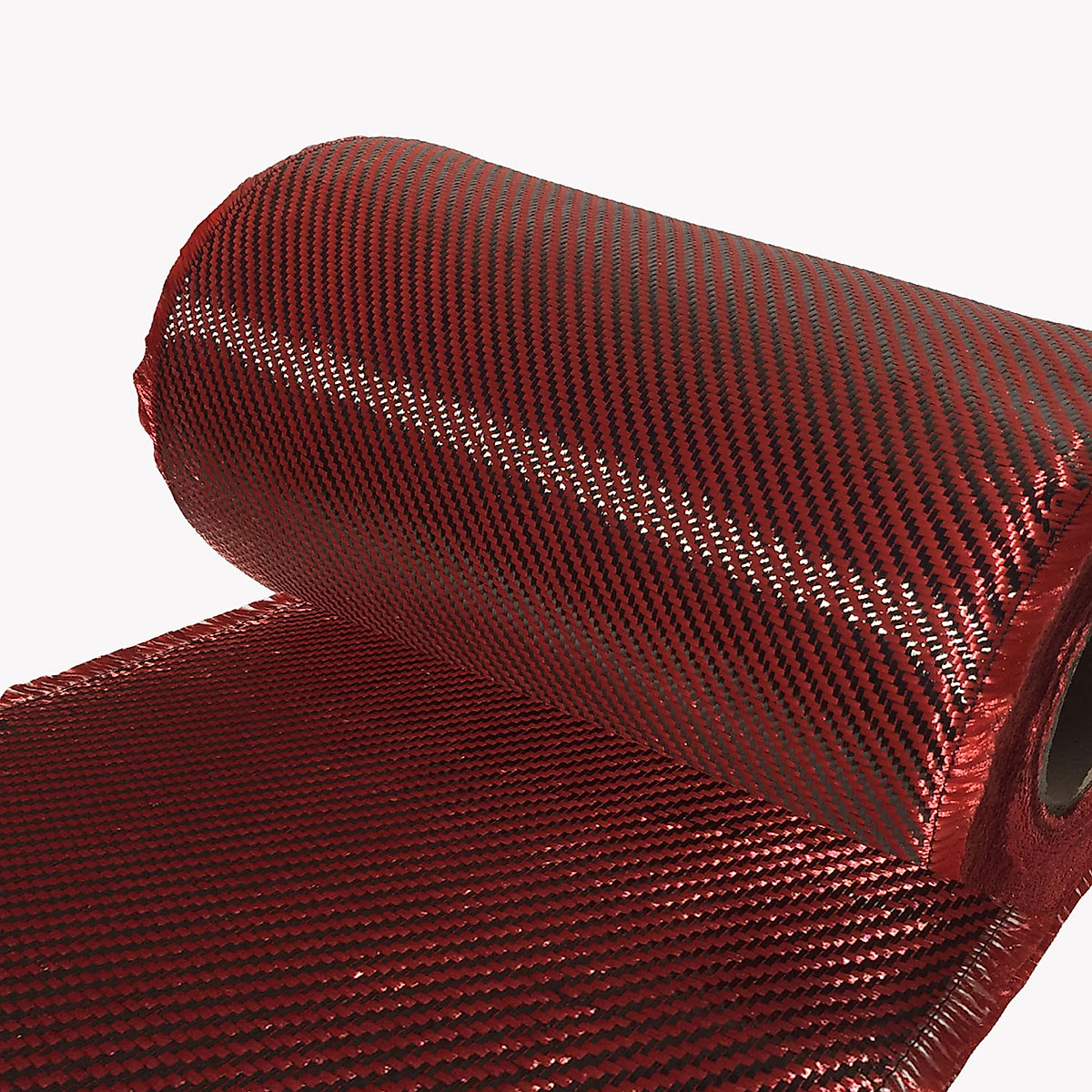 (1 ft -25 ft Rolls) KARBXON - 12 in - Carbon Fiber Aramid Fabric - RED - 3K - 240g/meter - Twill Weave - Advanced Cloth Fabric - Rolled 12” Wide Hemmed Fabric for Repair, Drones, RC & DIY Projects