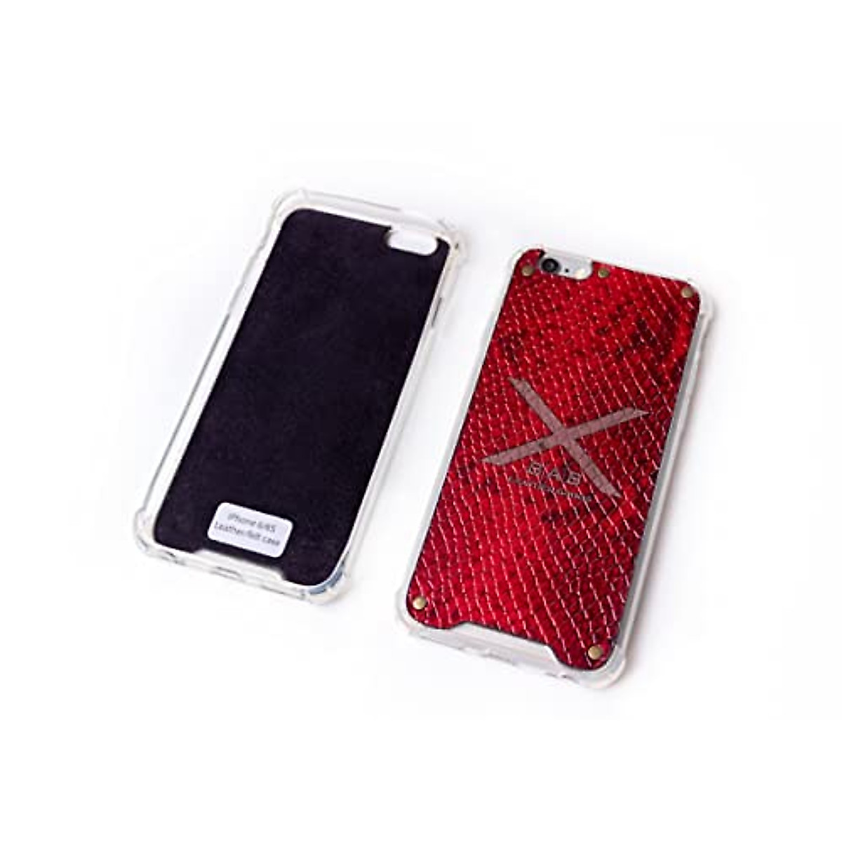 Luxurious Genuine Varnished Python Pattern Leather Case for iPhone. Engraved and Laser-Cut with 5 Bronze Rivets.- F036 (iPhone XR, Varnished Red Python)