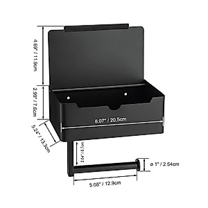 Toprema Matte Black Toilet Paper Holder Tissue Roll Hanger with Shelf Flushable Wipes Dispenser Storage Box Large Stainless Steel Bathroom Lavatory Hardware Wall Mount Adhesive