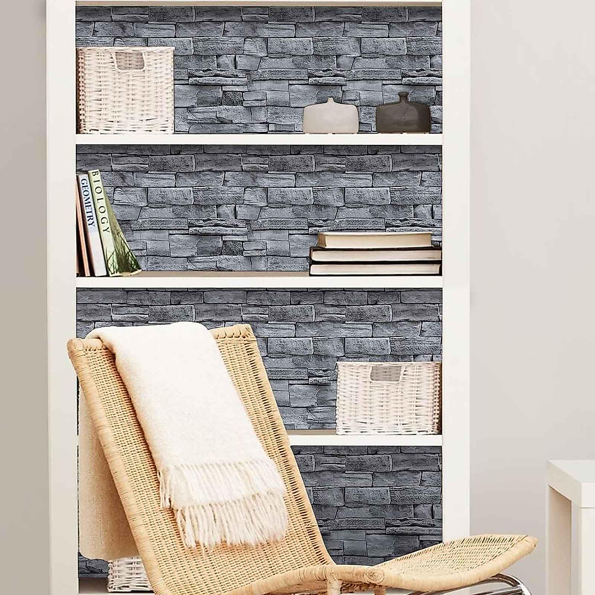 practicalWs 17.71" x 393.7" Grey Brick Stone Peel and Stick Wallpaper 3D Removable Decoration Wall Paper Self-Adhesive Contact Paper Stick on Wall Panels Backsplash Bedroom Wall