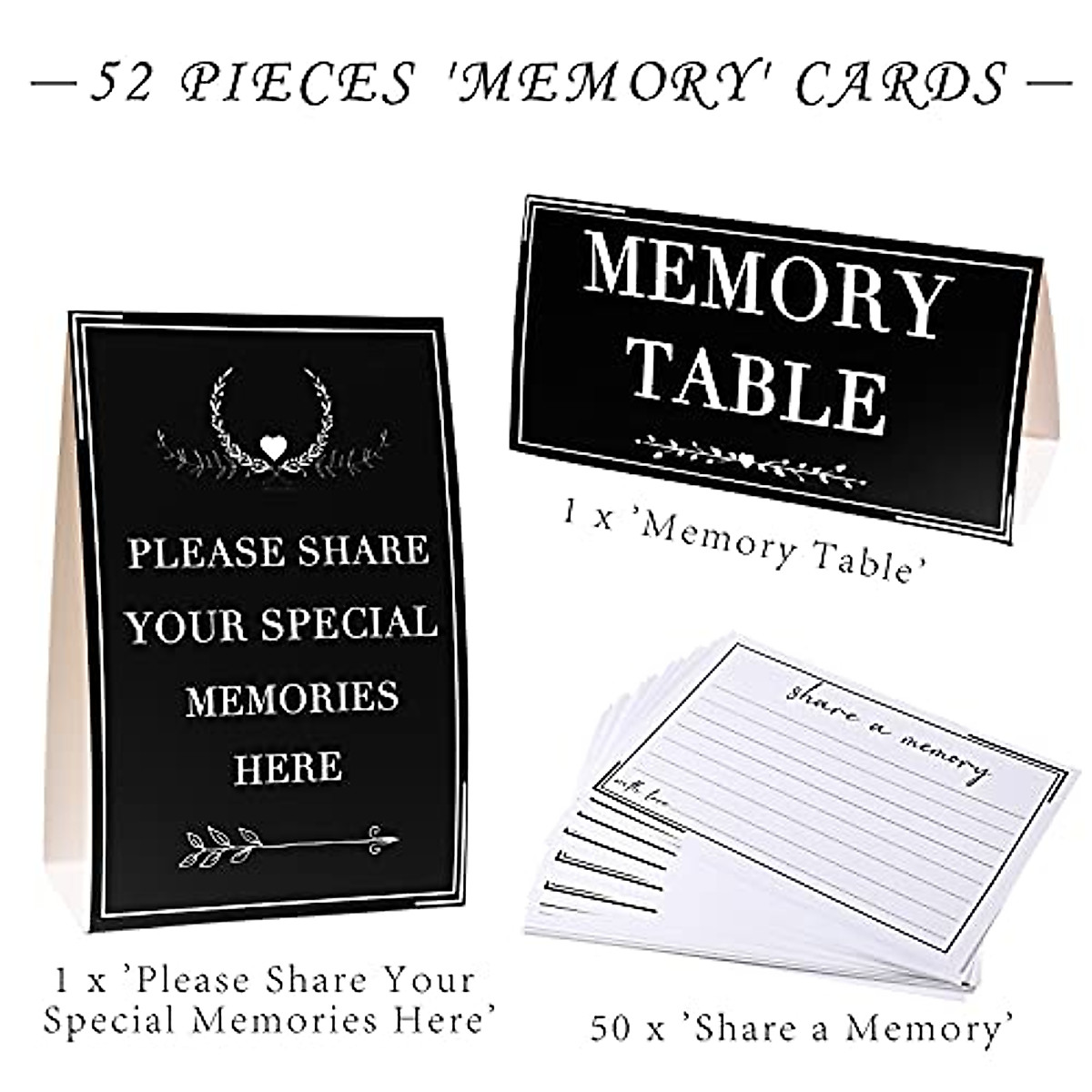 Outus 52 Pieces Share a Memory Cards Funeral Guest Book Memory Card for Celebration of Life, Birthday, Graduation, Wedding, Anniversary, Retirement, Baby Showers (Black)