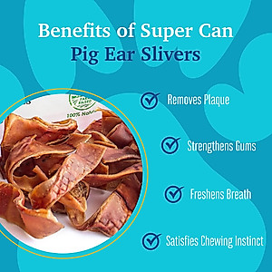 Super Can Pig Ears Slivers for Dogs 1LB - All Natural Dog Chews - Long Lasting Treats Small Medium Large Dogs - Rawhide Free & High Protein - Low Fat, Odor Free, Grain Free - Supports Dental Health