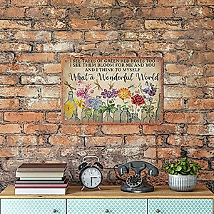 ZZZRSYR Funny Novelty Metal Sign- What A Wonderful World Flowers - Retro Wall Decor Gift for Man Cave Home Gate Garden Bars Cafes Office Store Club 8 X 12 INCH