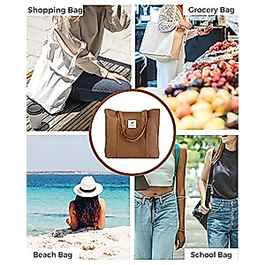 Canvas Tote Bag Aesthetic for Women, Shoulder Bag with Inner Pockets, Hobo Crossbody Handbag Casual Tote.(Coffee)