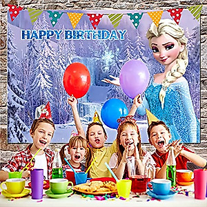 Frozen-Backdrop for Girls Birthday Party,7 x 5ft Elsa Photo Background Wall Decorations Vinyl Photography Supplies for Kids Boys Toddlers