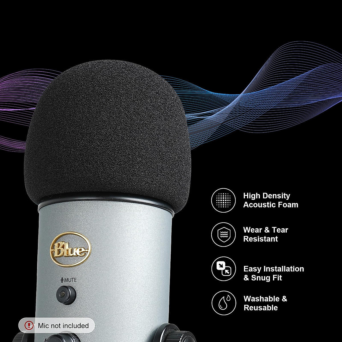 PhantAccy Pop Filter/Windscreen for Blue Yeti and Yeti Pro Microphones, Foam Mic Cover for Filtering Plosives and Hissing Noise