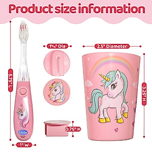 Lily's Home Kids Flashing Timer Toothbrush Kids with Soft Bristles, Rising Cup & Cover - Fun 2-Min Light-Up Brushing for Children - Toddler Toothbrush Soft Toothbrush Kit (Unicorn)