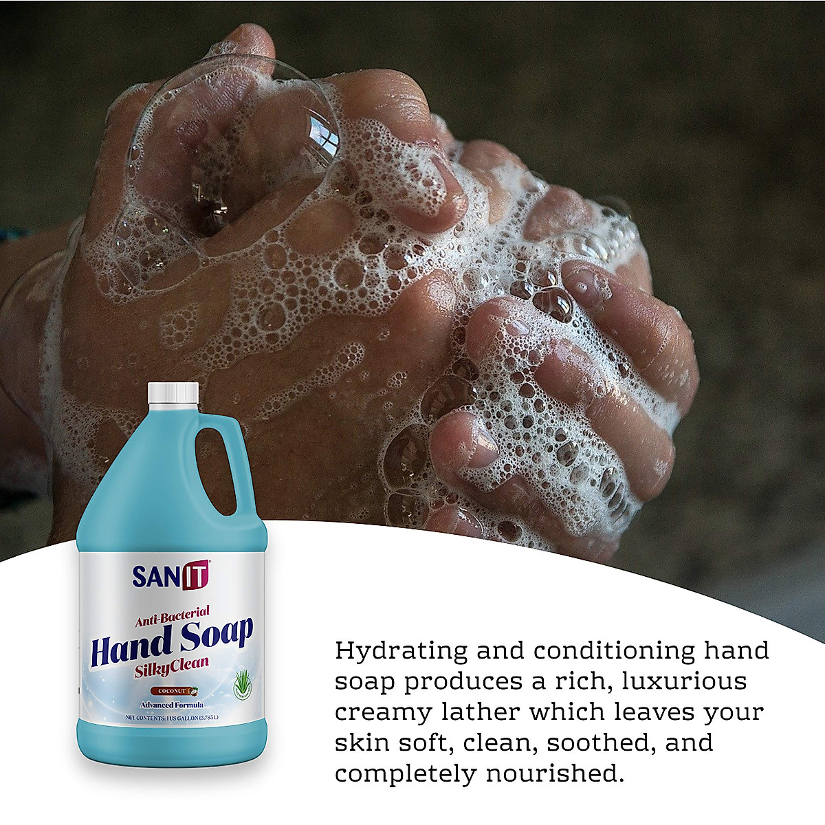 Sanit Silky Clean Antibacterial Liquid Gel Hand Soap Refill - Advanced Formula with Coconut Oil and Aloe Vera - All Natural Moisturizing Hand Wash - Made in USA, Coconut, 1 Gallon