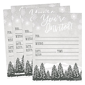 25 Woodland Christmas Holiday Invitations, Snowflake Winter New Years Xmas Dinner Party Invite, Rustic Adult Kids Birthday Festive Event Themed Cards, Forest Tree Baby Bridal Shower Ideas Supplies