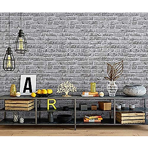 Timeet Grey Brick Wallpaper Peel and Stick Wallpaper 17.7" x 197" Self-Adhesive Film Brick Contact Paper 3D Textured Brick Wallpaper Removable Wallpaper for Room Wall Decoration