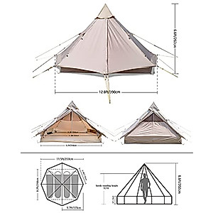 Baralir Outdoor Camping Tent Oxford Bell Tent Safari Tents Yurt Tent for Family with Cool Ventilation Mosquito Net Doors & Windows, Also Great for Winter with Zipper Full Closed
