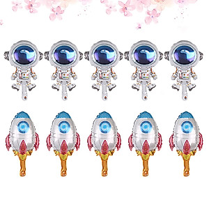 NOLITOY Astronaut Aluminum Balloon 10pcs Foil Mylar Balloon Rocket Foil Balloons for Kids Birthday Space Themed Party Decoration