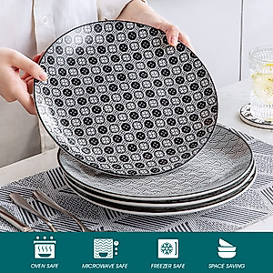 vancasso Haruka Ceramic Dinner Plates 10 Inch, Round Salad Plates Fit Steak Fruit Pasta Pancake, Microwave, Oven, Freezer and Dishwasher Safe, Set of 4, Japanese Plates Black and White