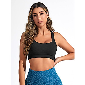 Verdusa Women's Criss Cross Back Scoop Neck Sleeveless Ribbed Sport Tank Top Black M