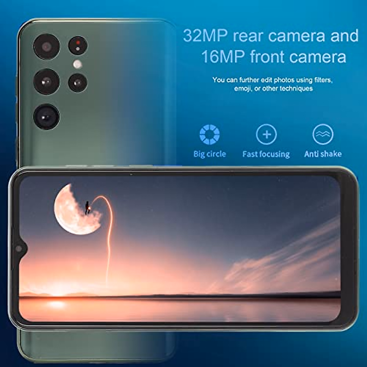 PUSOKEI Unlocked Smartphone, 4G Mobile Phone with Stylus, 6.52 inch FHD Screen, 4GB RAM 64GB ROM, 16MP+32MP Camera, Navigation System, 5G WiFi, Face Unlock, Android12, 4500mAh Battery