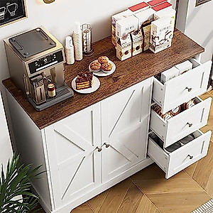BOTLOG Buffet Cabinet with Storage, Kitchen Sideboard Buffet Storage Cabinet White, Coffee Bar Cabinet with Drawers and Shelves for Kitchen, Dining Room, Living Room, White