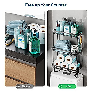 iSPECLE Over The Toilet Storage, 3 Tier Over Toilet Bathroom Organizer No Drilling Toilet Storage Easy to Install, Add Space for Small Bathroom, Black