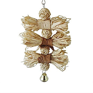 SONGBIRDTH Parrot Chew Toys - Parrot Bird Chew Bites Natural Raffia Fiber Ball Bell Cage Hangings Pet Play Toy for Medium and Small Parrot