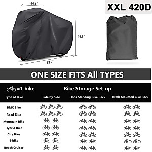 EUGO Bike Cover for 2 or 3 Bikes Outdoor Waterproof Bicycle Motorcycle Covers XL XXL Oxford Fabric Rain Sun UV Dust Wind Proof for Mountain Road Electric Bike (Black-210D-XL for 2 Bikes)