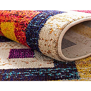 Unique Loom Estrella Collection Colorful, Geometric, Squares Modern, Abstract Area Rug, Rectangular 5' 0" x 8' 0", Multi/Beige