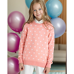 BOBOYOYO Girls Sweaters Cotton Kids Heart Sweater Valentine Holiday Pullover Teen Clothes Crew Neck Knit Top Long Sleeve Pink