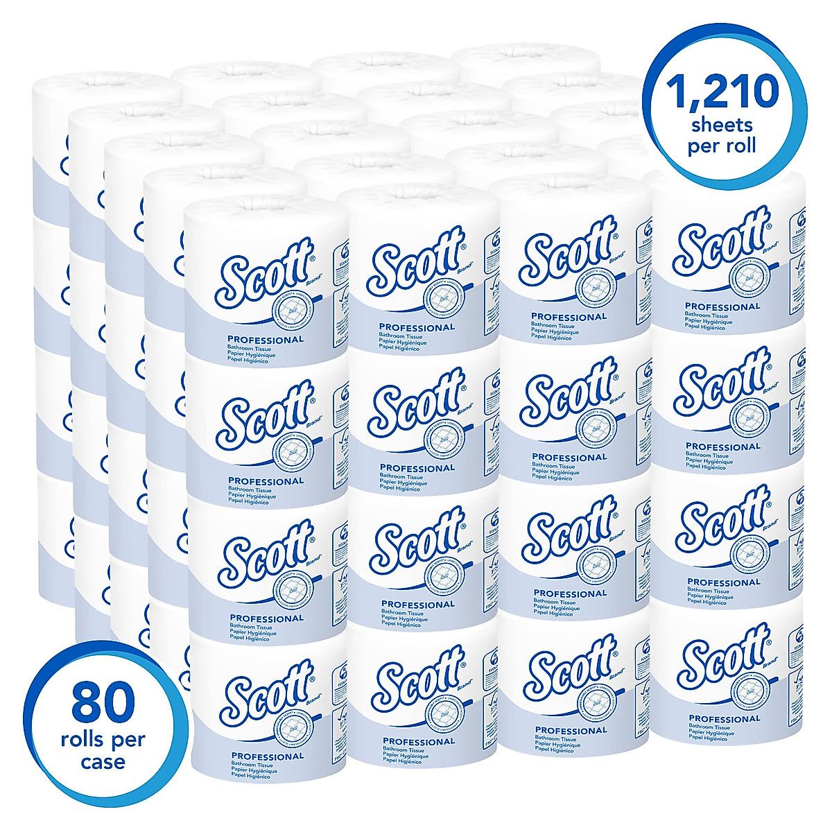 Scott® Professional Standard Roll Bathroom Tissue (05102), White, 80 Rolls/Case, 1,210 Sheets/Roll, 96,800 Sheets/Case