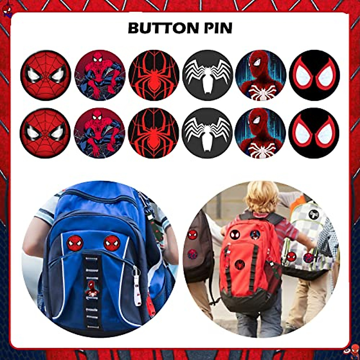 Spiderman Birthday Party Favors Supplies,130 Pcs,Include Button Pins, Key Chain, Bracelet, Spider Masks, Goodie Bags, Blower Whistles, Stickers for Classroom Rewards Hero Carnival Prizes Decorations