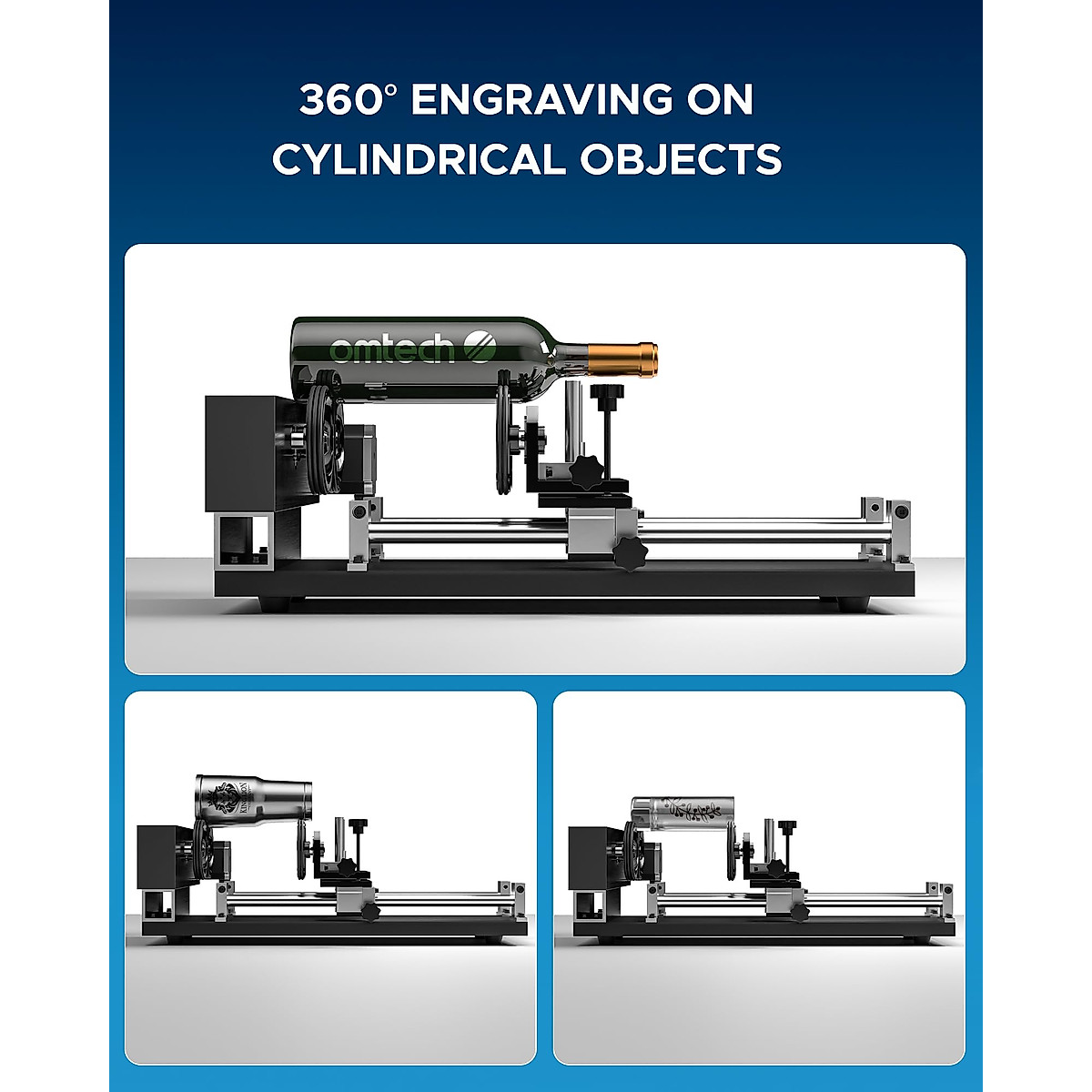 OMTech Laser Rotary Attachment with Nema 23 2-Phase Stepper Motor for 50W 60W 80W 100W 130W CO2 Laser Engraving Machines K40 Rotary Tool Accessory Kit for Wood Metal and More