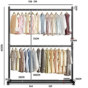 Bold and Heighten 2 Layers Metal Clothes Drying Rack Laundry Drying Rack, Sheet Quilts Blanket Drying Rack, Heavy Duty Garment Rack For Indoor Outdoor 1.5M/150cm/59 Inches（Black）