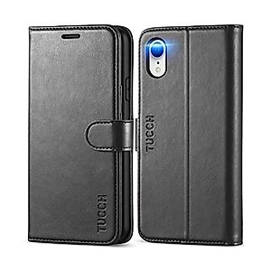 TUCCH iPhone XR Wallet Case, iPhone XR Case, Premium PU Leather Flip Cover [Shockproof TPU Shell] with Stand RFID Blocking Credit Card Slot Wireless Charging Compatible with iPhone XR 6.1, Black