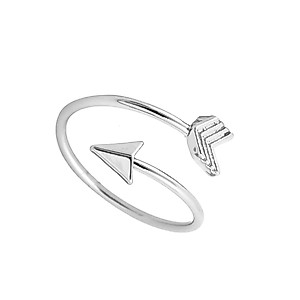NOUMANDA Adjustable Gold Silver and Rose Gold Plated Simple Small Arrow Rings for Women (Silver)