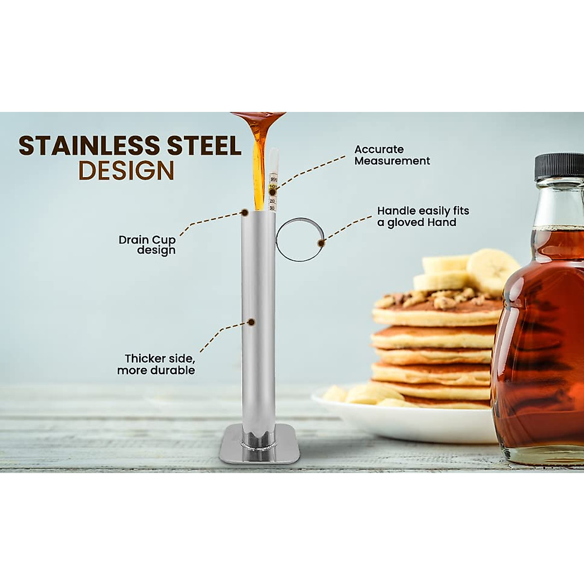 Maple Syrup Hydrometer Test Cup - 8 Inch Tree Tapping Hydrometer Test Cup Kit -Maple Sugaring Equipment - Stainless Steel Hydrometer Test Jar - Maple Sugaring Starter Kit - Tree Tapping Kit
