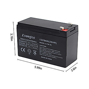 eseegoo 12V 9AH Rechargeable Sealed Lead Acid (SLA) Battery with F2 Terminals Replace 12 Volt 9AH Fire & Security Alarm Battery for Home ADT Security Alarm System Fire Alarms, Security Systems
